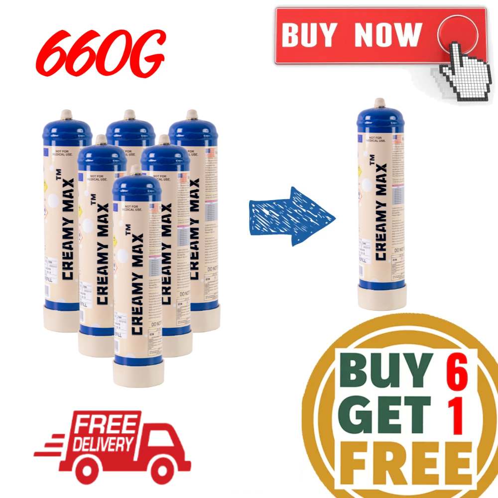 6 +1 Free Tanks CM - Creamy Max 660g Cream Chargers N2O + Nozzles